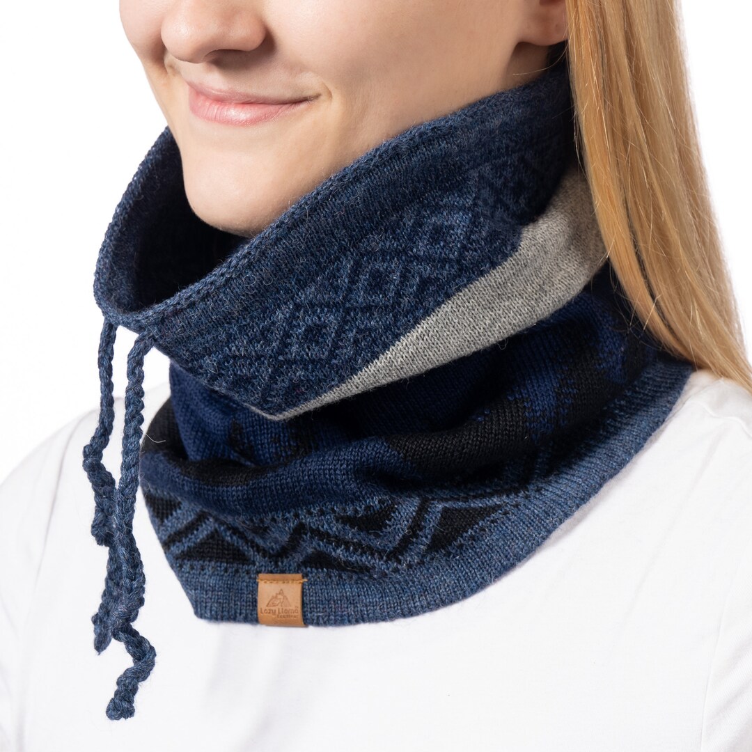 5 in 1 - Knitted Alpaca Neck Warmer, Fleece Lined Alpaca Gator, Unisex ...