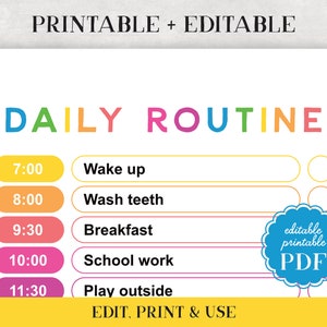 Daily Routine Chart Checklist for Kids Editable Personalised to Do List ...