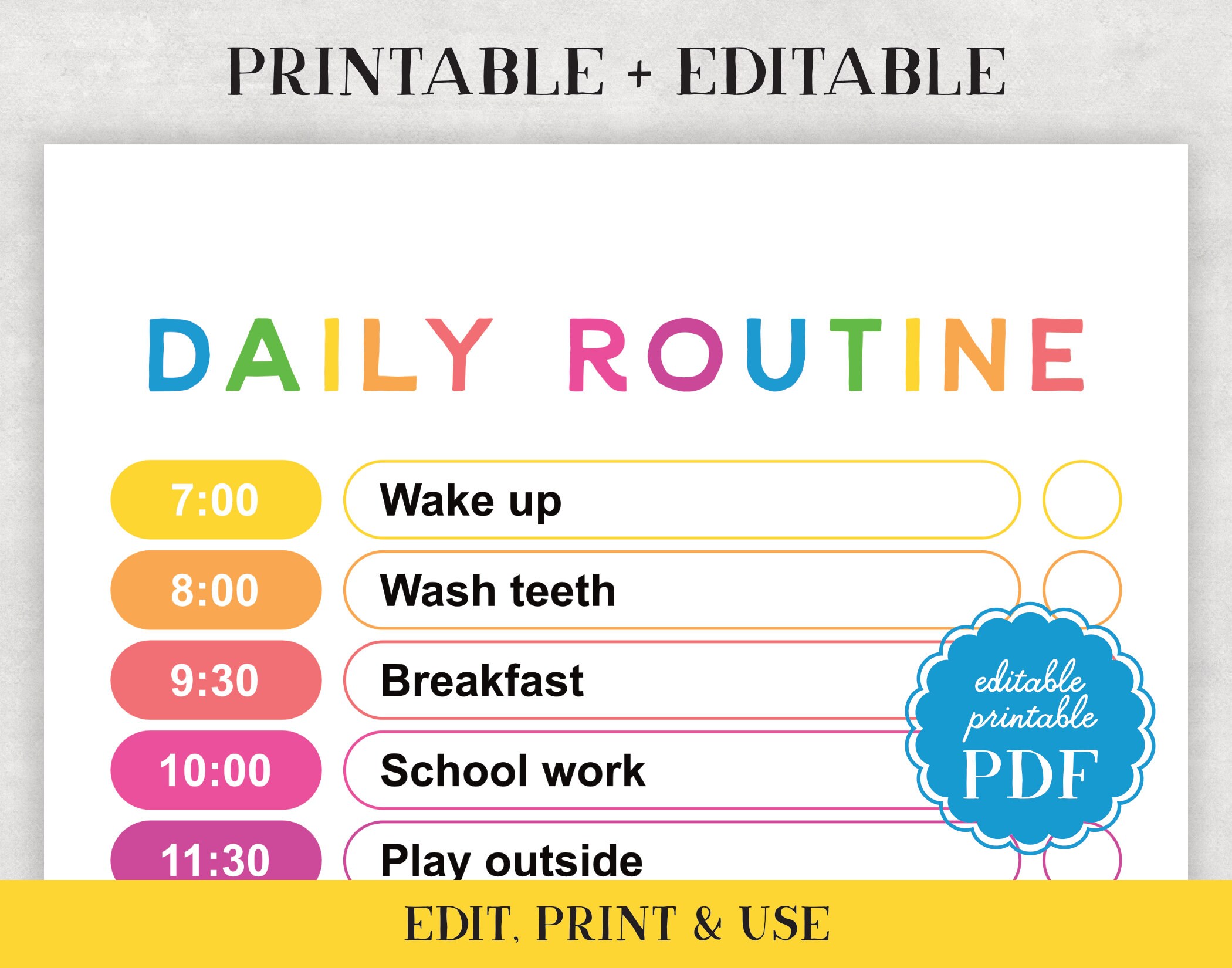 Daily Routine Chart Checklist for Kids Editable Personalised to Do List ...
