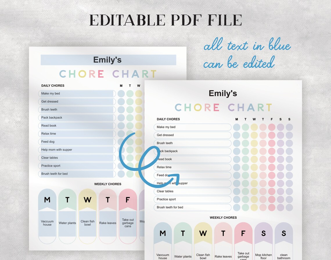 Chore Chart for Toddler Kids Editable Daily Routine Checklist ...