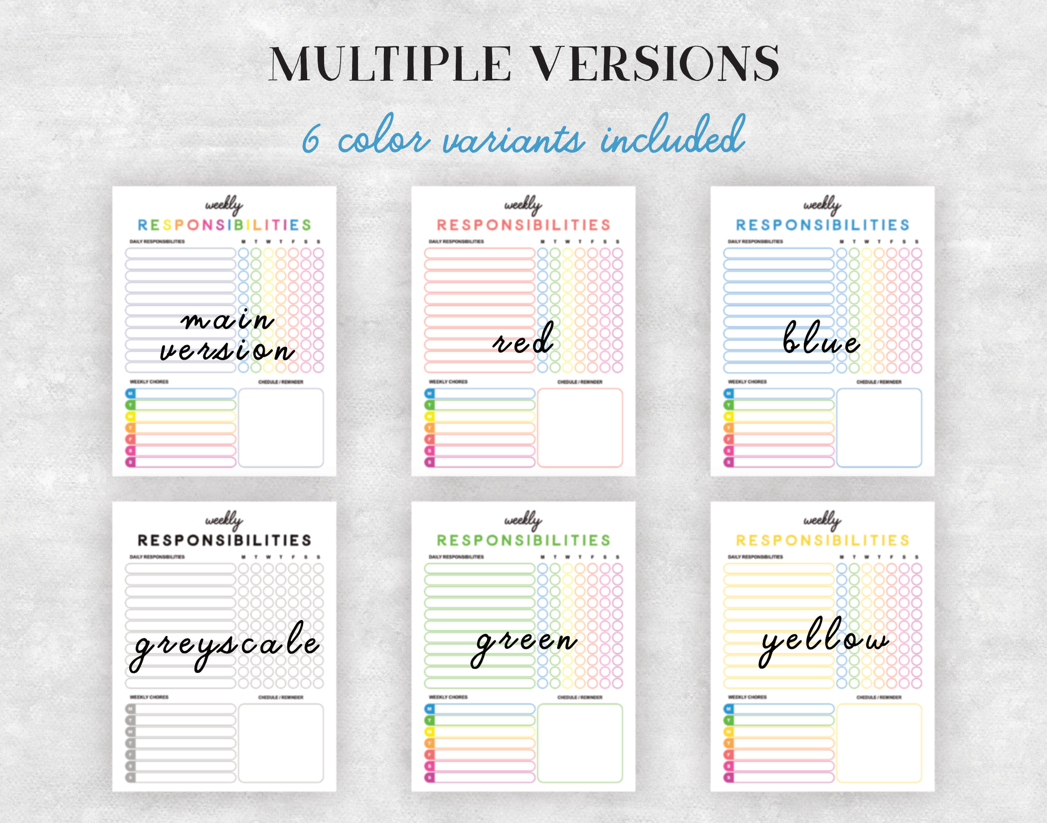 Weekly Responsibility Rainbow Chore Chart for Kids Editable Daily ...