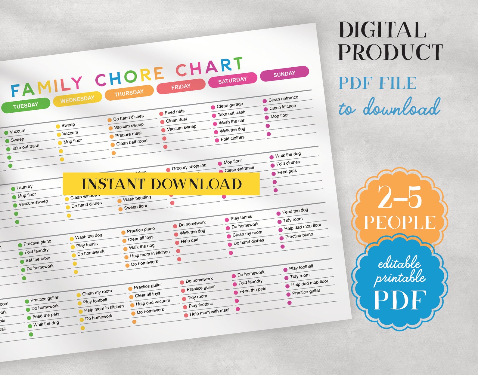Weekly Family Chore Chart - Editable Checklist for Kids and Adults ...