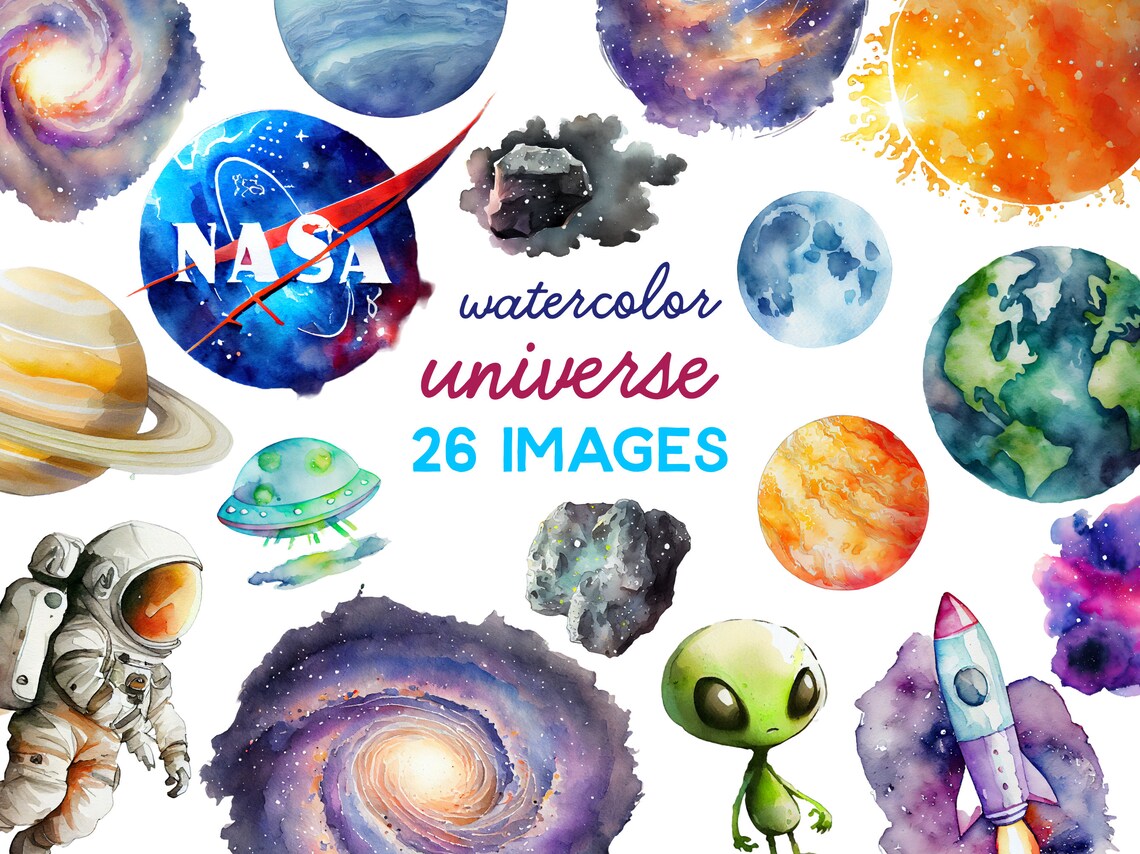 Watercolor Universe Clipart Planets and NASA Clipart Set - Etsy