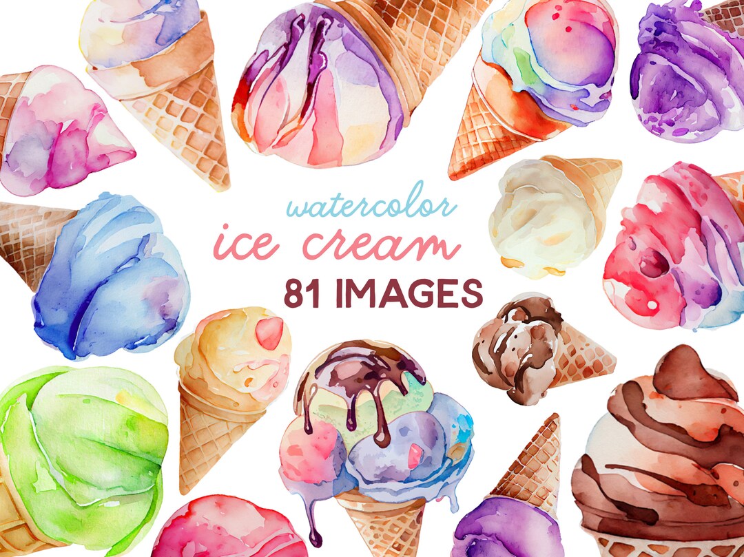 Watercolor Ice Cream Clipart - Summer Treats Image Set - Etsy