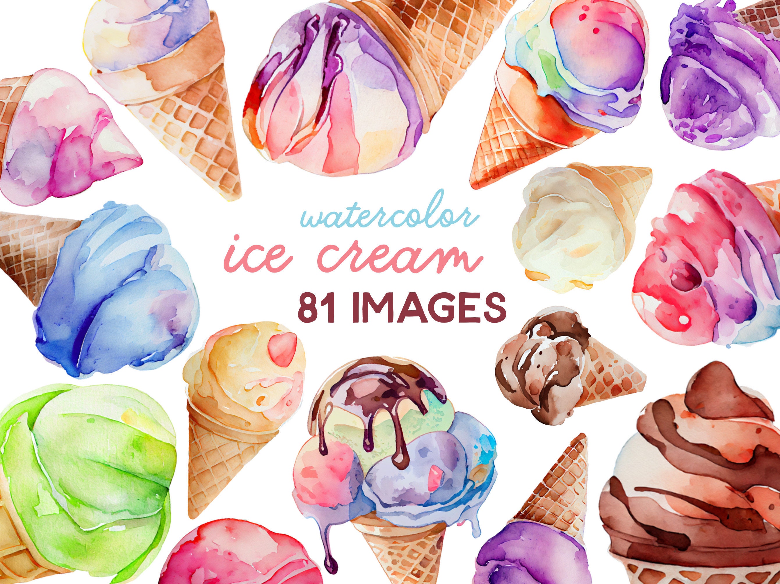 Watercolor Ice Cream Clipart - Summer Treats Image Set - Etsy