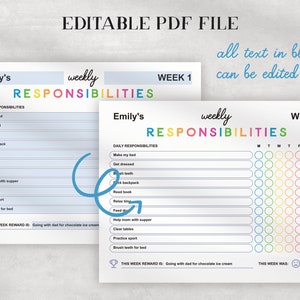 Weekly Responsibility Rainbow Reward Chore Chart for Kids Editable ...