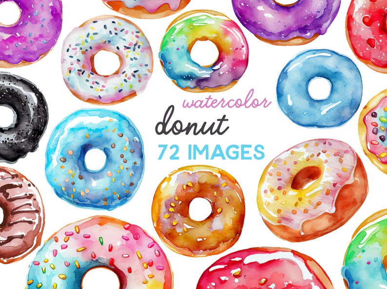 Watercolor Donut Clipart - Sweet Pastry Breakfast Food Clipart Set - Etsy