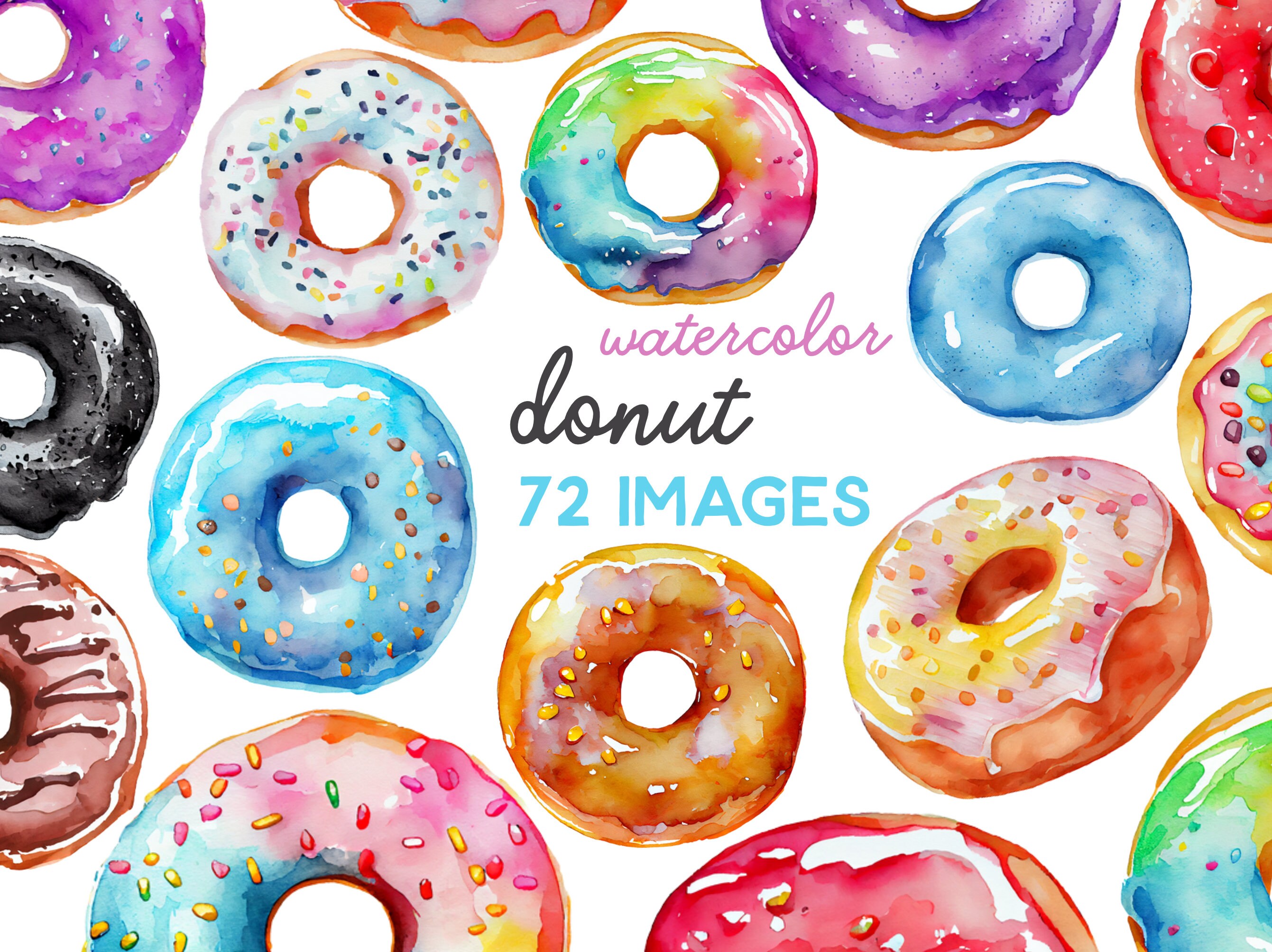 Watercolor Donut Clipart - Sweet Pastry Breakfast Food Clipart Set - Etsy