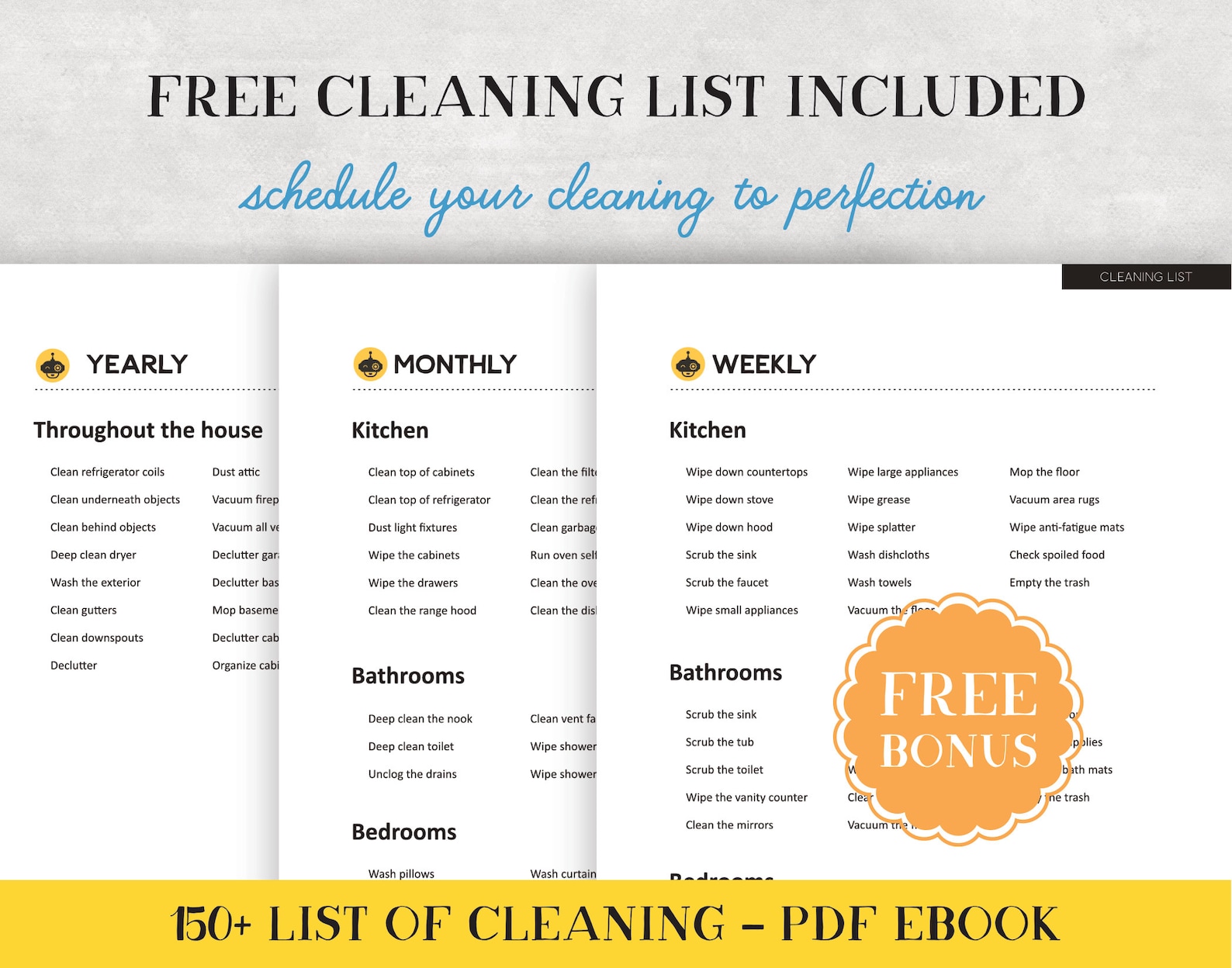 Printable Cleaning Schedule Checklist - Editable Daily, Weekly, Monthly ...