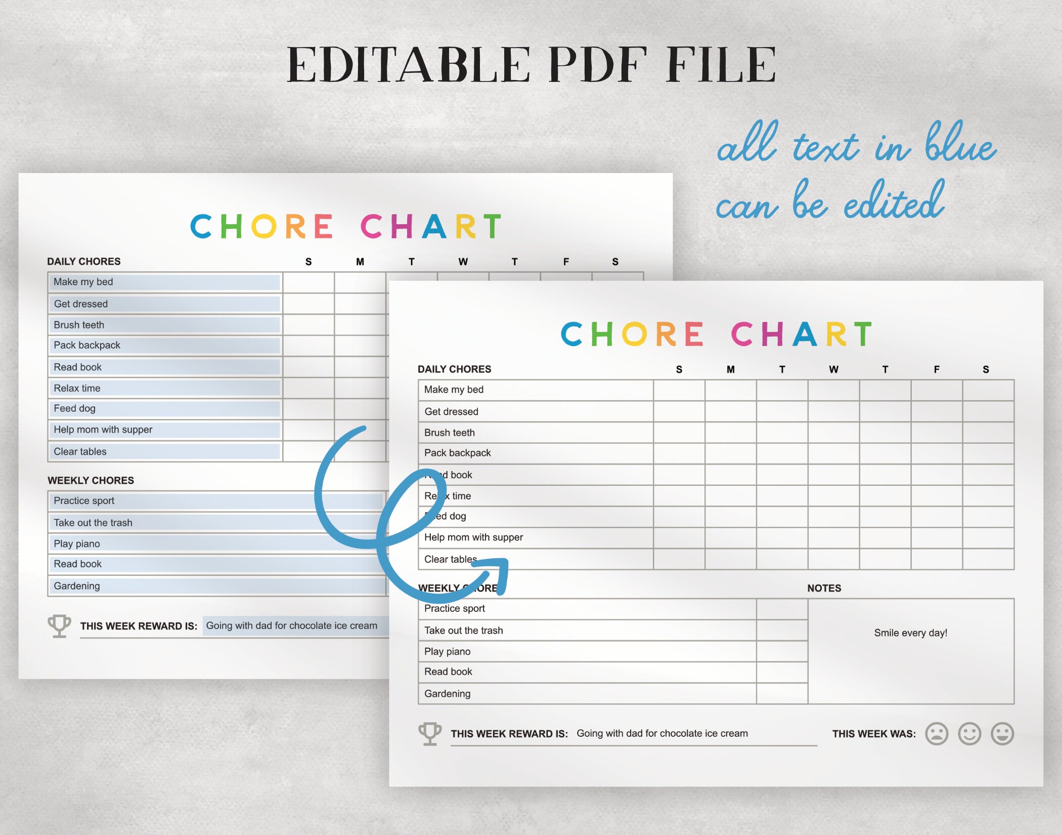 Weekly Chore Chart Rainbow Reward for Kids Editable Minimalist Daily ...