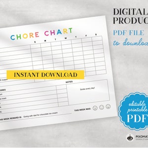 Weekly Chore Chart Rainbow Reward for Kids Editable Minimalist Daily ...