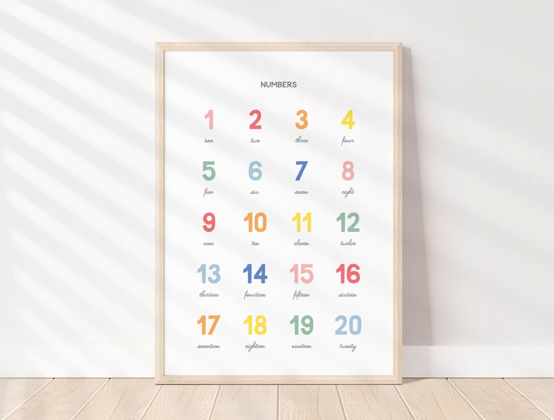Rainbow Numbers Counting 1-20 Poster Nursery Home School Wall Print ...