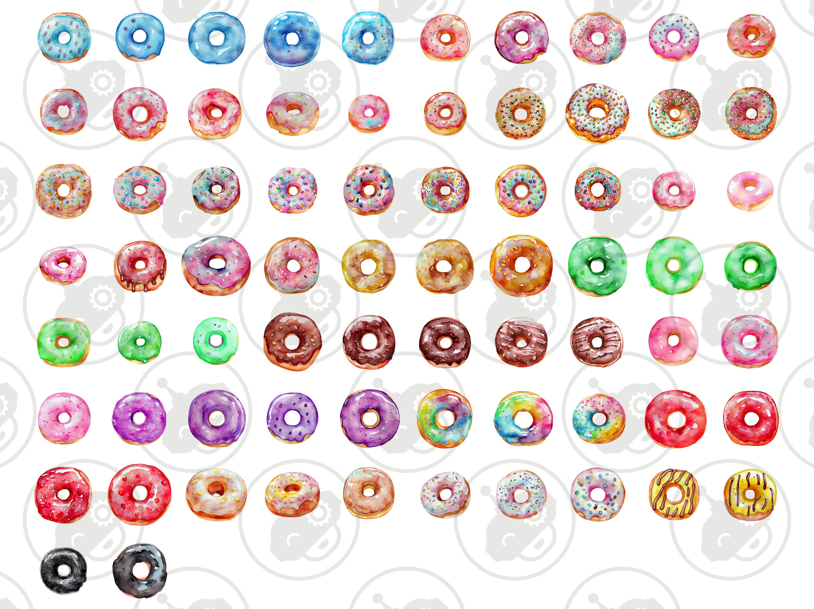 Watercolor Donut Clipart - Sweet Pastry Breakfast Food Clipart Set - Etsy