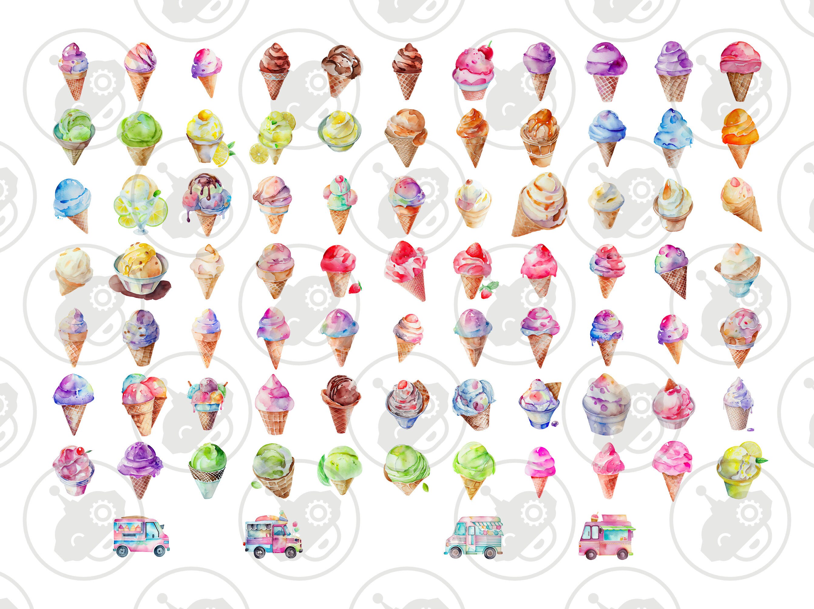 Watercolor Ice Cream Clipart - Summer Treats Image Set - Etsy