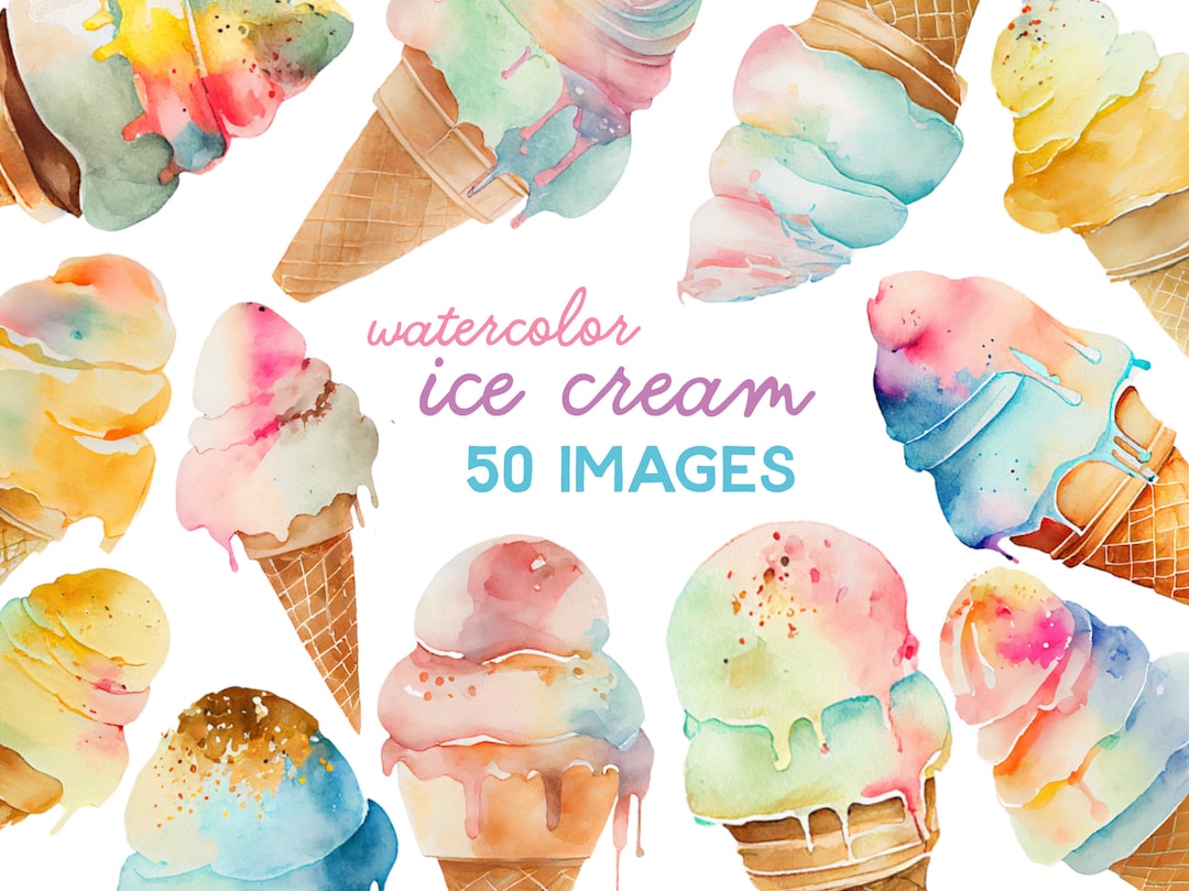 Watercolor Ice Cream Clipart - Sweet Summer Desert Image Set - Etsy