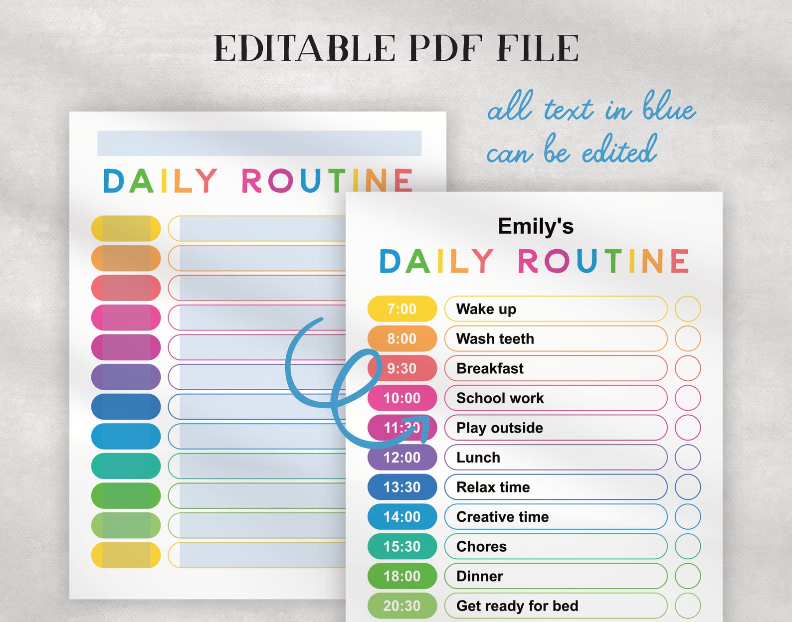Daily Routine Chart Checklist for Kids Editable Personalised to Do List ...
