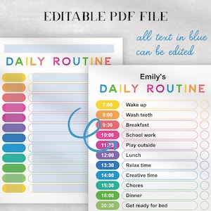 Daily Routine Chart Checklist for Kids Editable Personalised to Do List ...