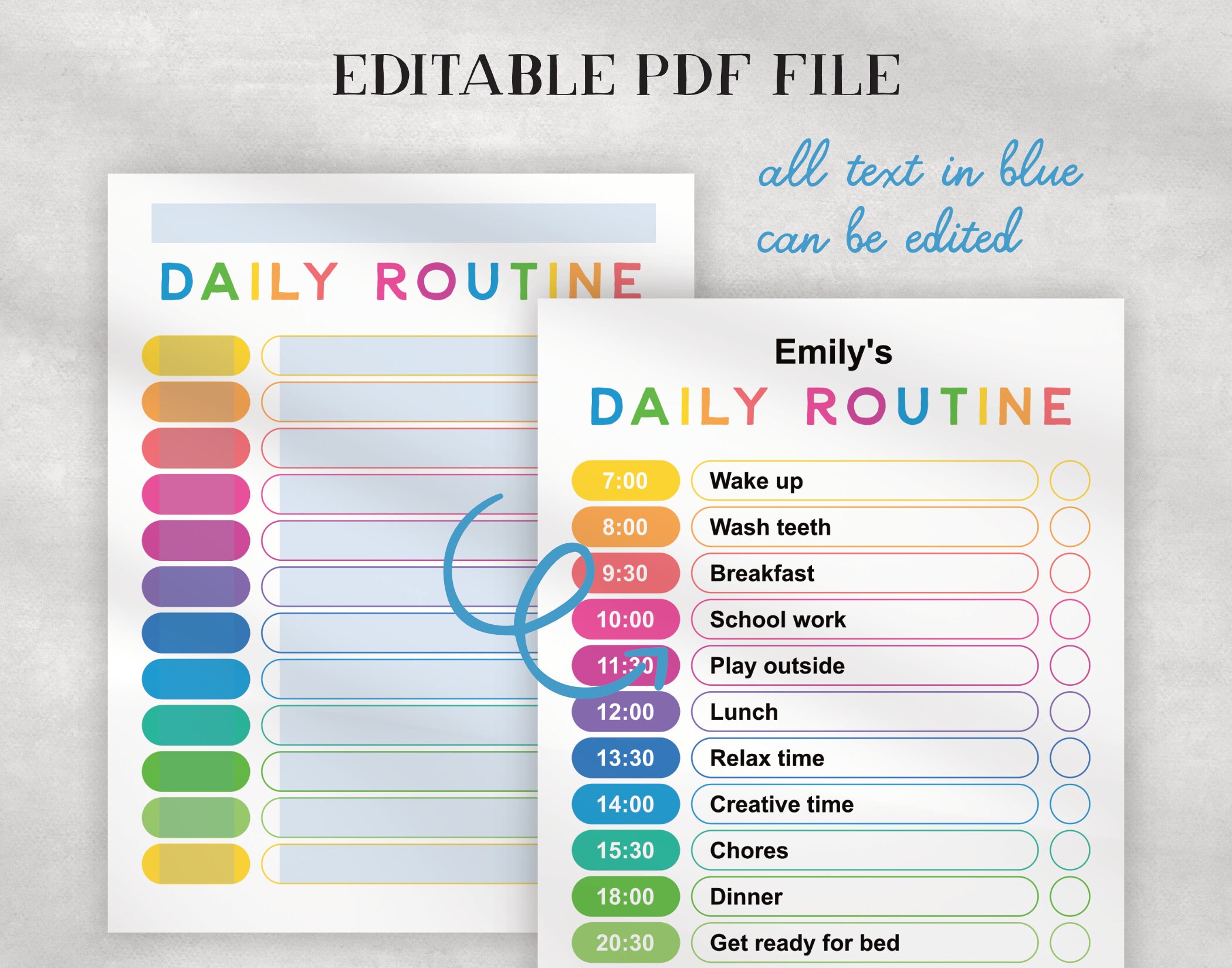 Daily Routine Chart Checklist for Kids Editable Personalised to Do List ...