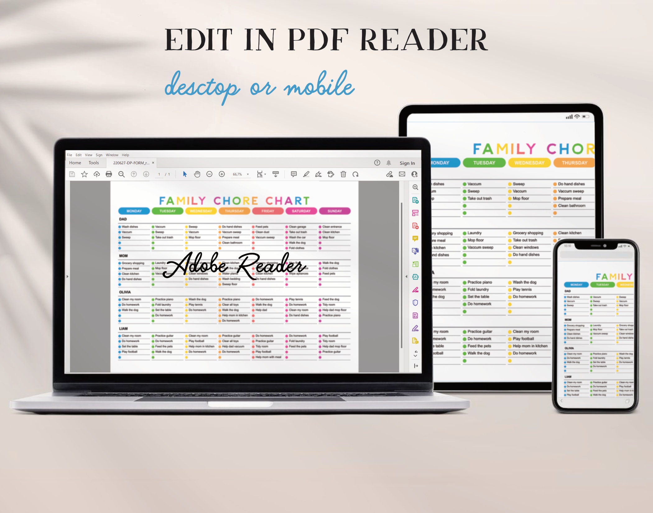 Weekly Family Chore Chart - Editable Checklist for Kids and Adults ...
