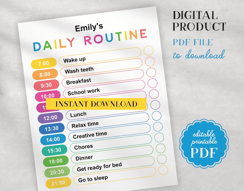 Tägliche Routine Diagramm Checkliste für Kinder Bearbeitbar ...