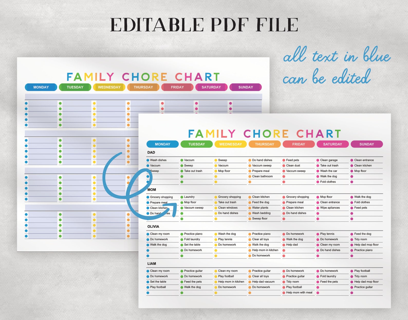 Weekly Family Chore Chart - Editable Checklist for Kids and Adults ...