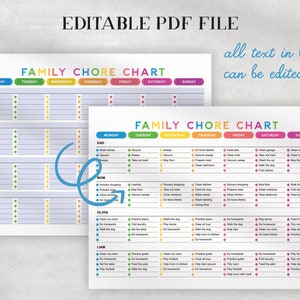 Weekly Family Chore Chart - Editable Checklist for Kids and Adults ...