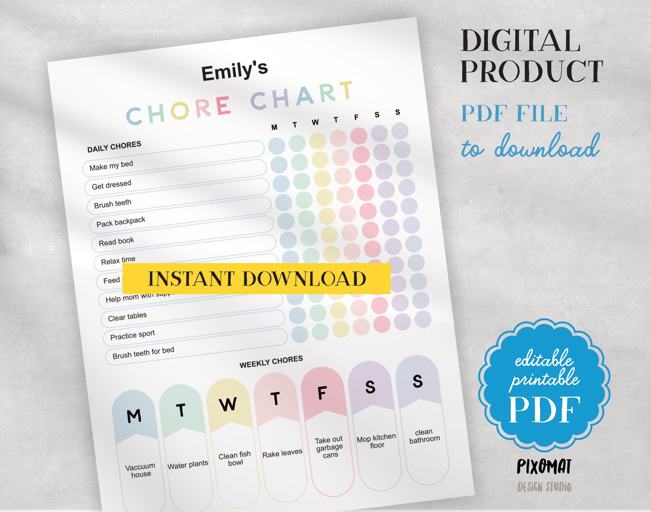 Chore Chart for Toddler Kids Editable Daily Routine Checklist ...