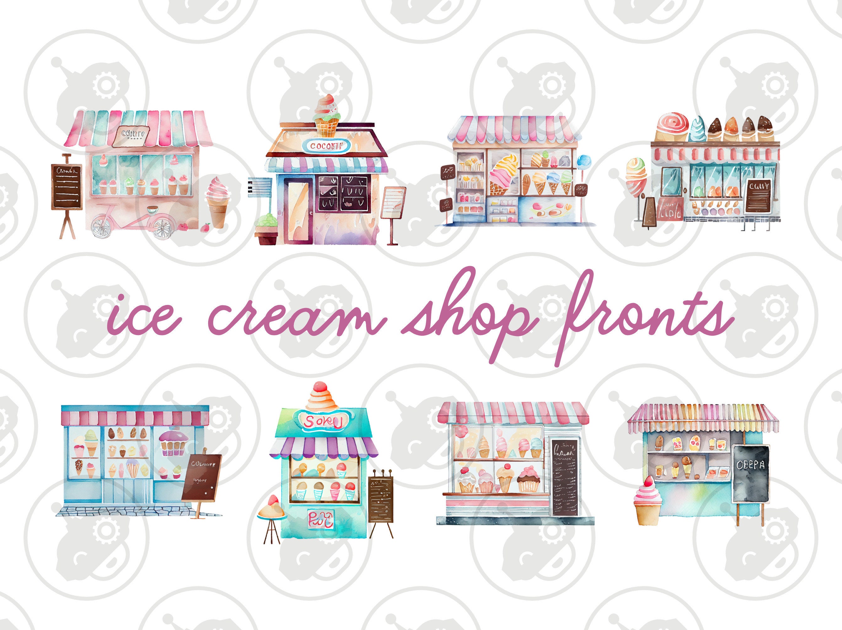 Watercolor Ice Cream Clipart - Sweet Summer Desert Image Set - Etsy