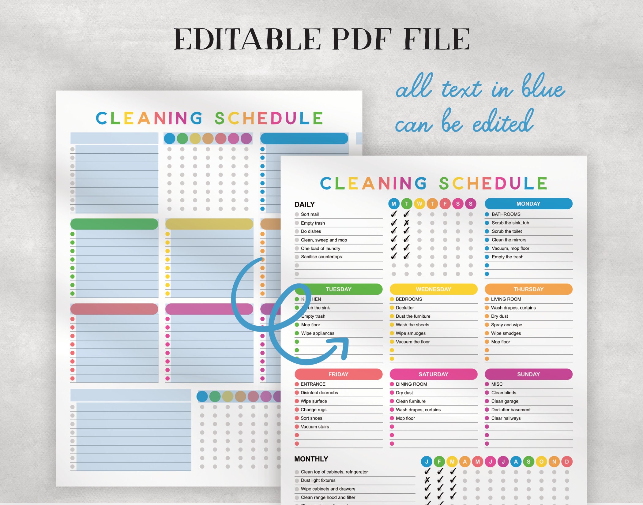 Printable Cleaning Schedule Checklist - Editable Daily, Weekly, Monthly ...