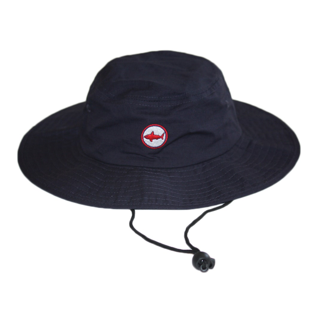 Navy Blue UPF50 Red Circle Shark Bucket Hat With Wide Brim for Boating ...
