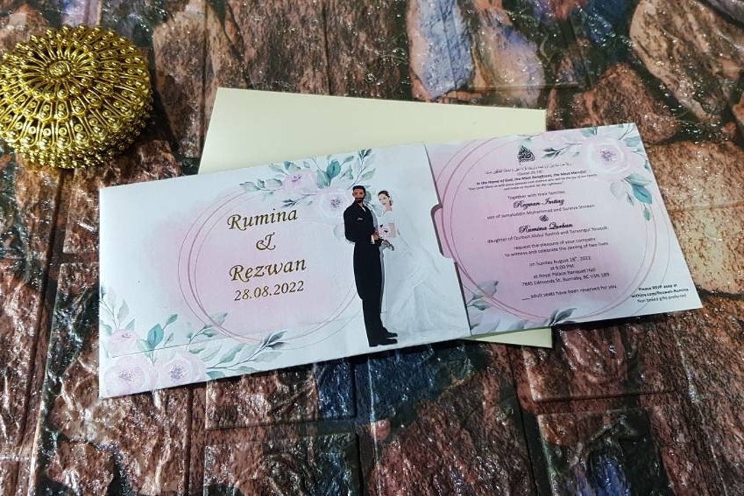 Sliding Bride Wedding Invitation Laser Cut Personalized, Gold Foil ...