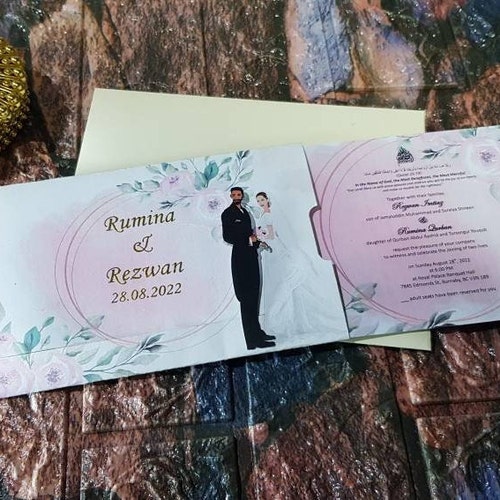 Sliding Bride Wedding Invitation Laser Cut Personalized Gold - Etsy