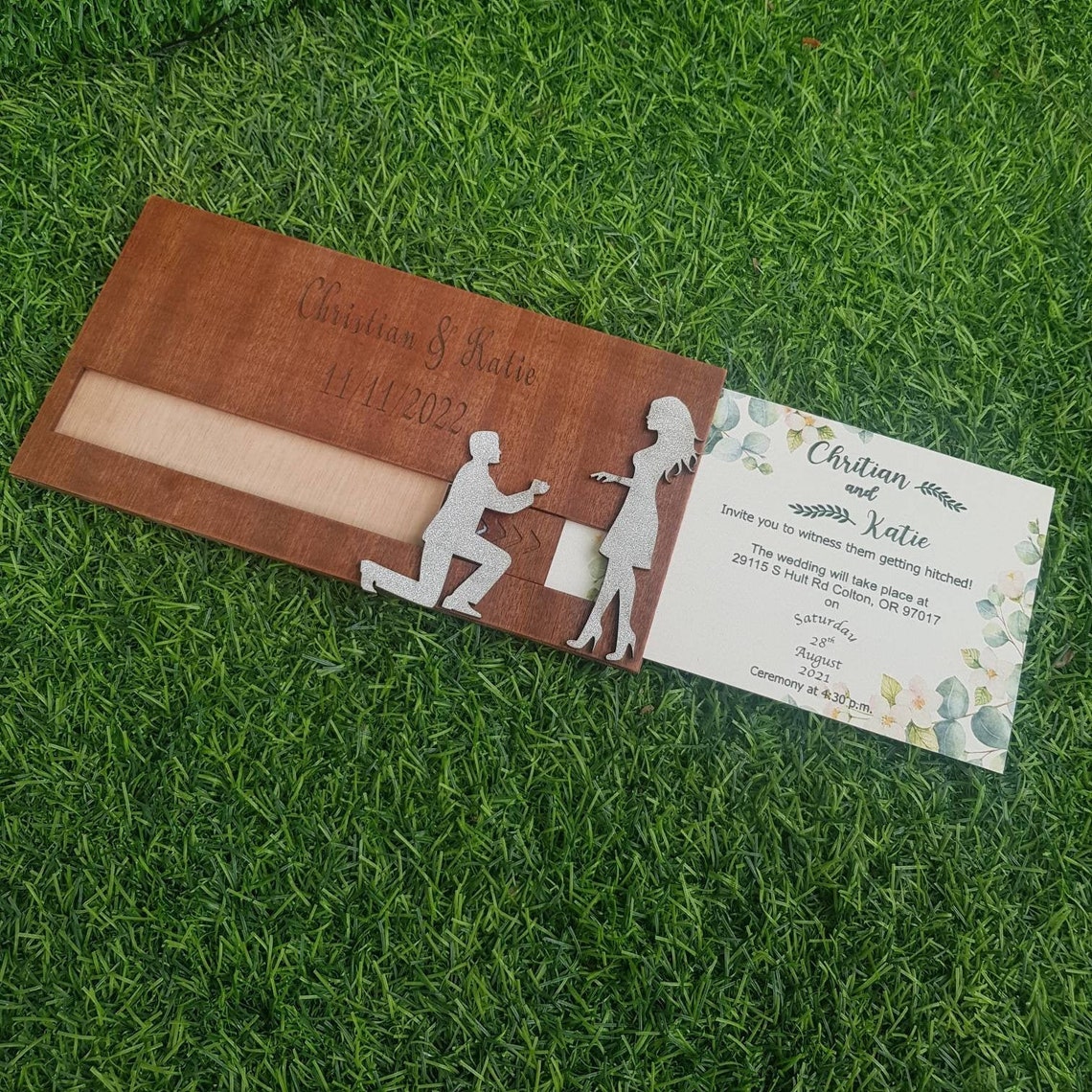 Sliding Wedding Invitation Laser Cut Personalized Wooden - Etsy