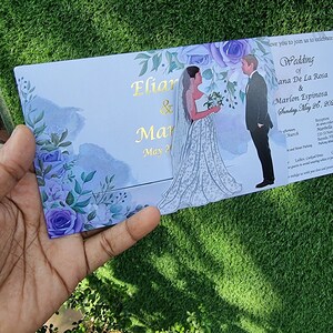 Sliding Bride Wedding Invitation, Moden Luxury Personalized Caricature ...