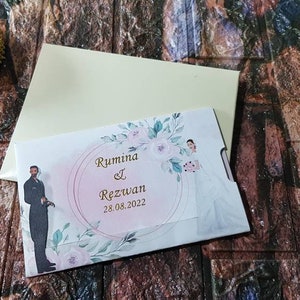 Sliding Bride Wedding Invitation Laser Cut Personalized, Gold Foil ...