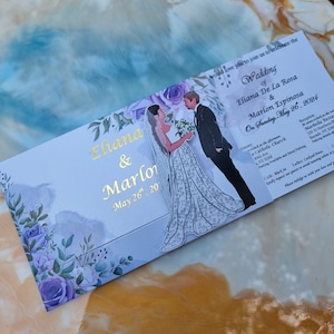 Sliding Bride Wedding Invitation, Moden Luxury Personalized Caricature ...