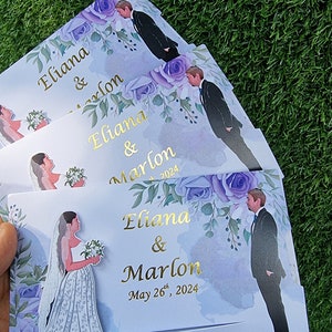 Sliding Bride Wedding Invitation, Moden Luxury Personalized Caricature ...