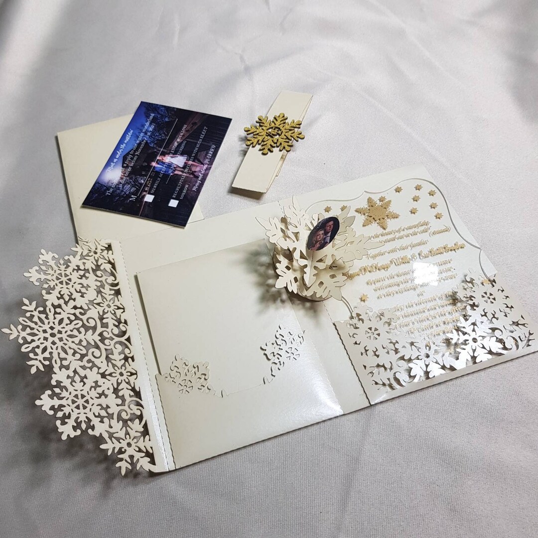 Snow Flake Popup Winter Wedding Card Invitation Laser Cut , New ...