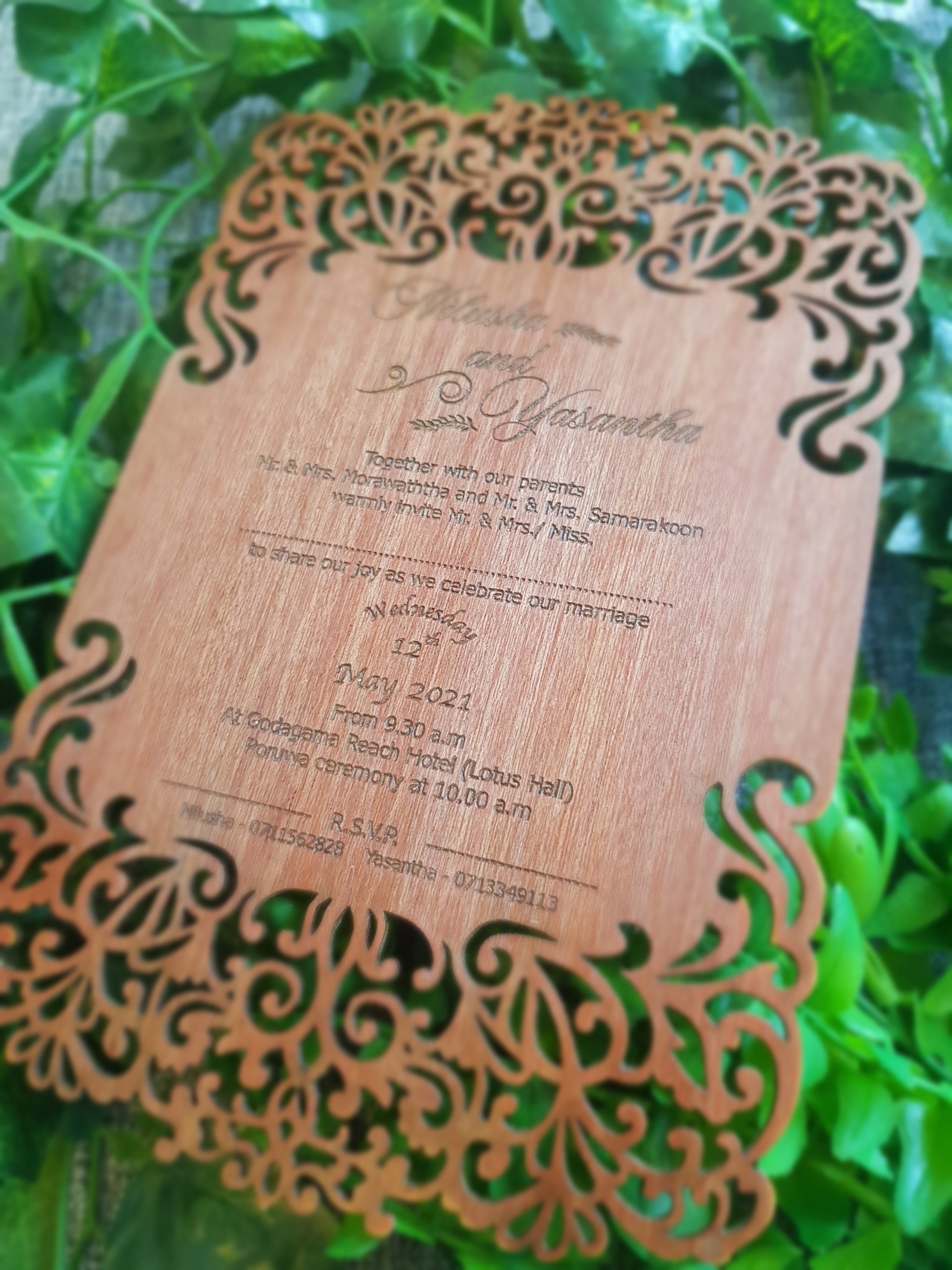 Wedding Invitation wooden Laser engraved carved Personalized | Etsy
