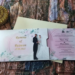 Sliding Bride Wedding Invitation Laser Cut Personalized, Gold Foil ...