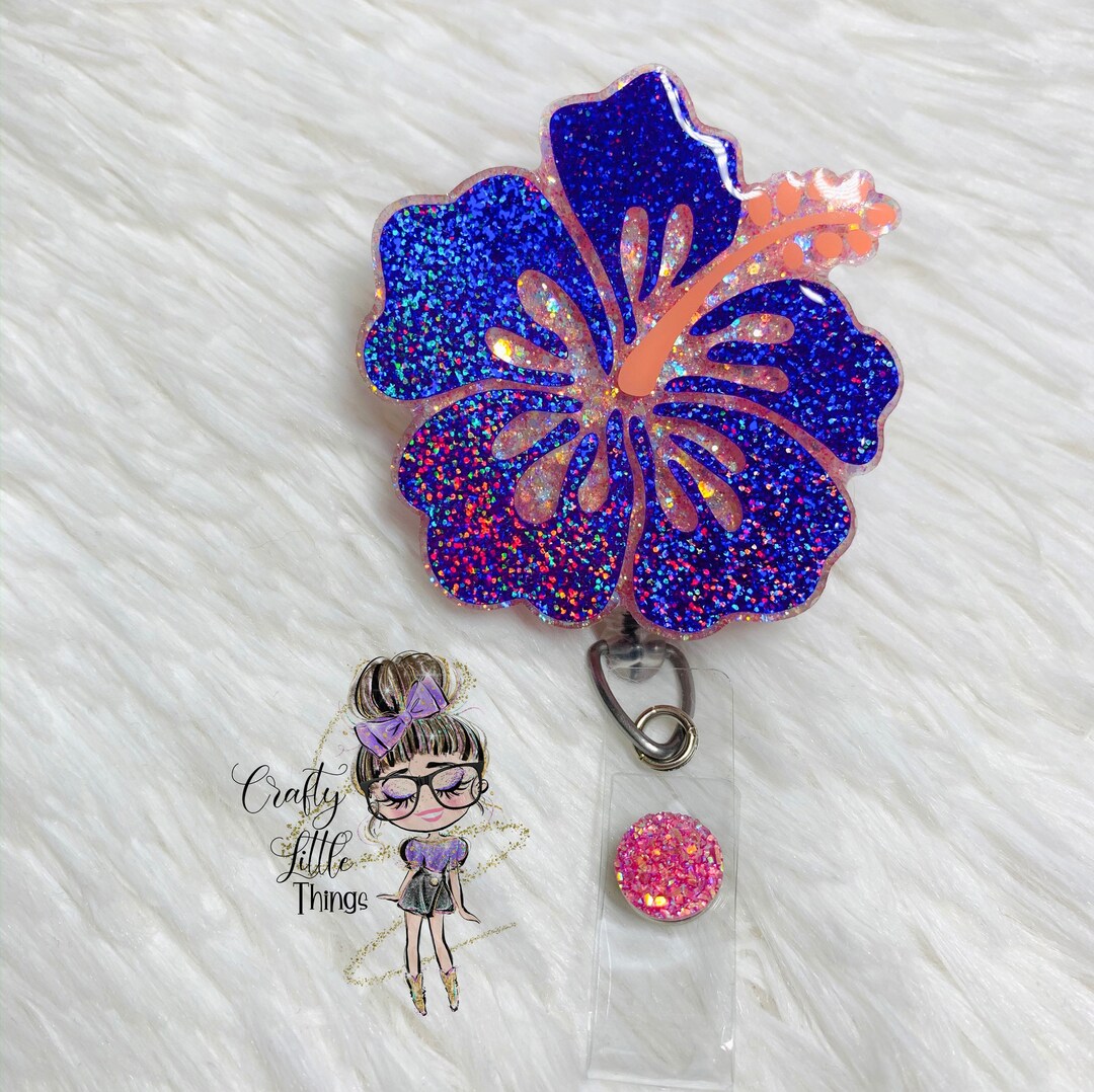 Sparkly Hibiscus Flower Badge Reel- Floral Badge Reels - Etsy