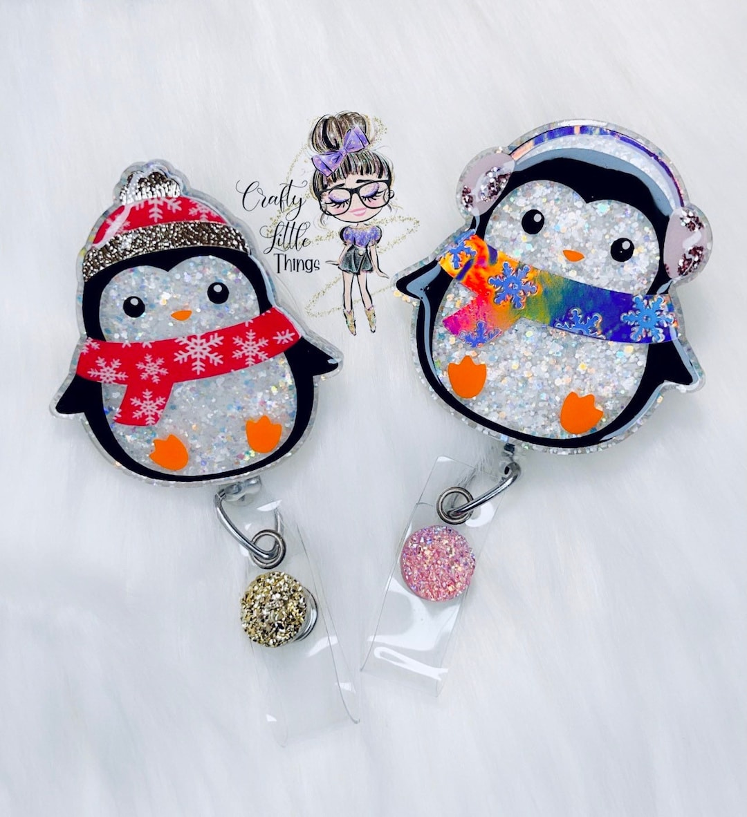 Bundled up Penguins Badge Reel- Winter Badge Reels- Penguin Badge Reels ...