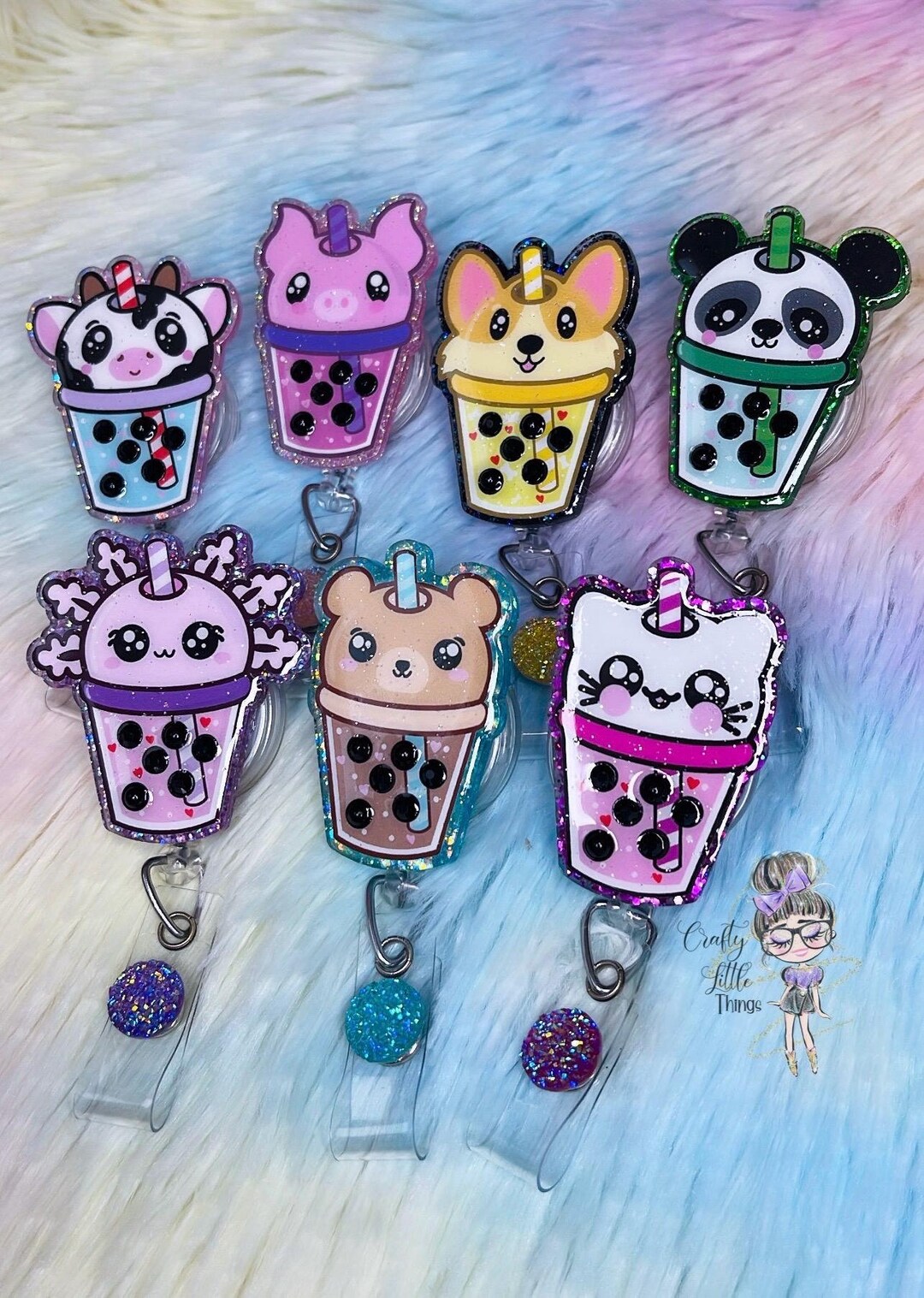 Boba Animals Badge Reel- Boba Drink Badge Reels- Food Badge Reels- Cute ...