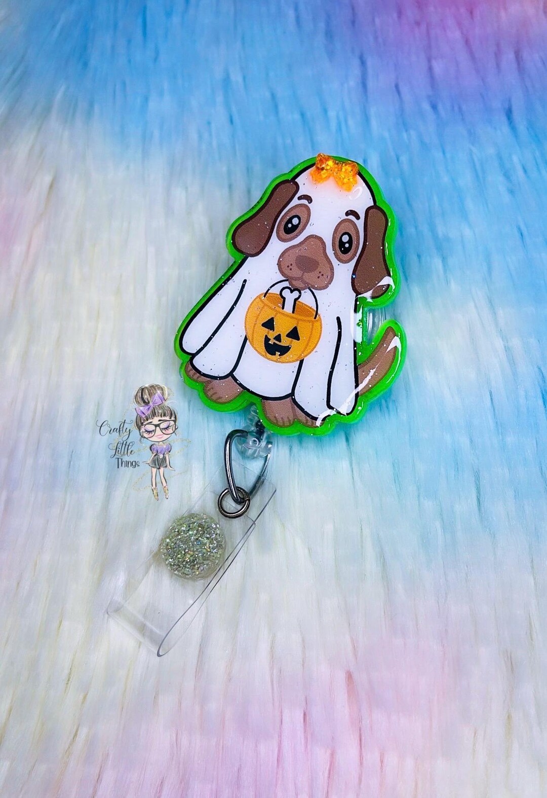 Dog With Candy Bucket Badge Reel- Halloween Badge Reels- Dog Badge ...