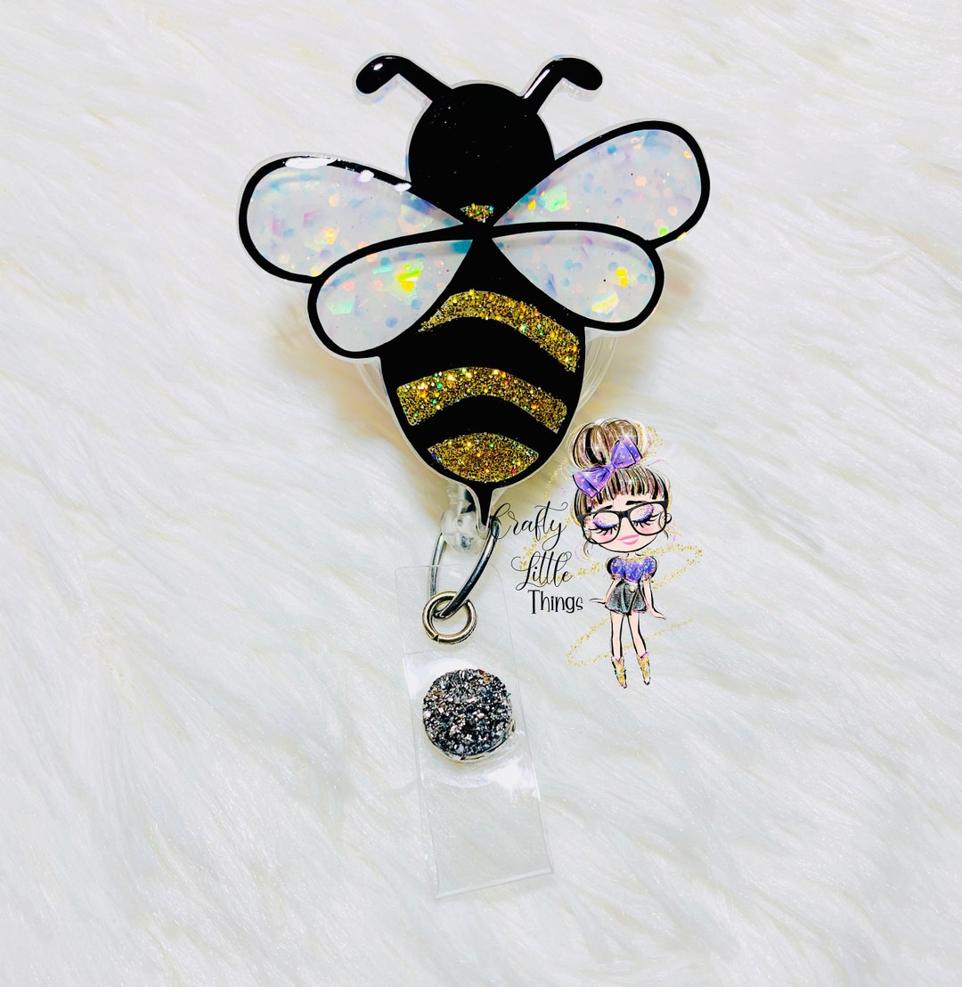 Bumble Bee ID Badge Reel- Cute Insects Badge Reels- Glitter Acrylic ...