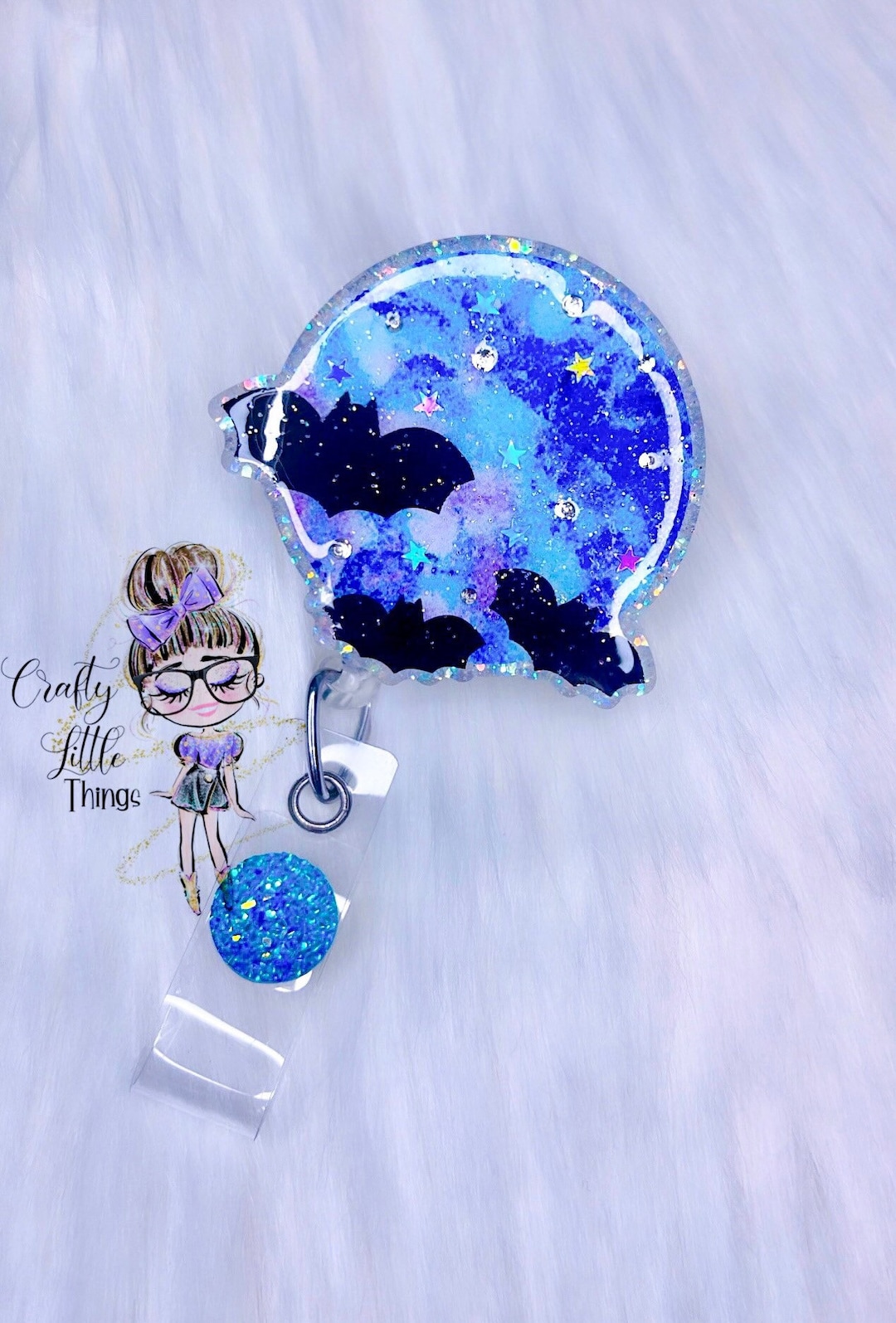 Moon and Bats Badge Reel- Halloween Badge Reel- Bat Badge Reels- Moon ...