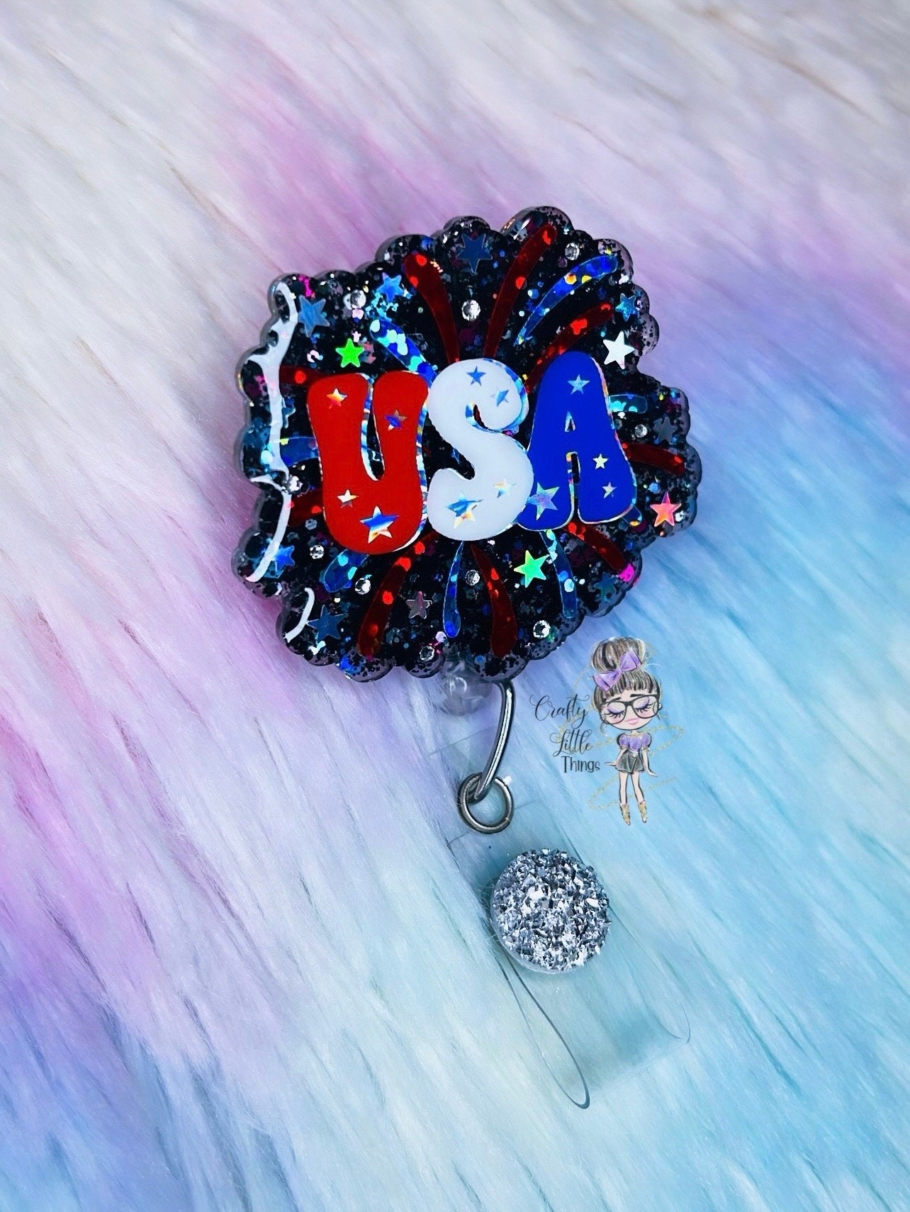 Patriotic Fireworks Badge Reel- USA Badge Reels- Fun Badge Reels- July ...