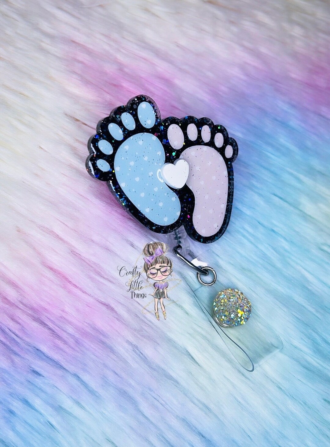Pink and Blue Heart Baby Feet Badge Reel- Labor and Delivery Nurse ...