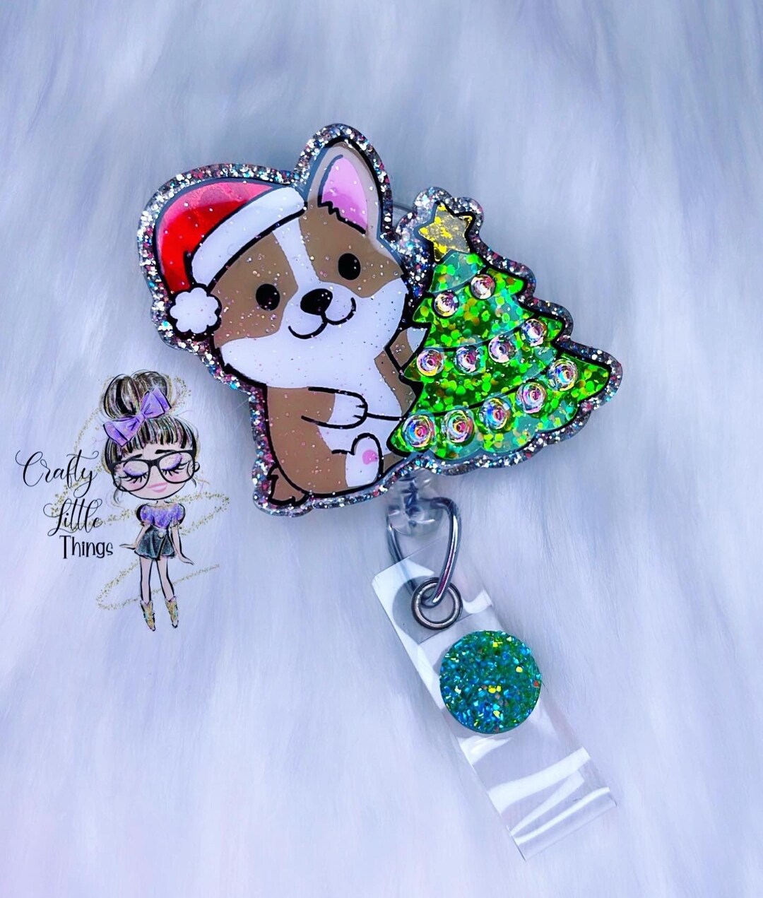 Corgi Christmas Tree Badge Reel- Corgi Badge Holders- Christmas Badge ...