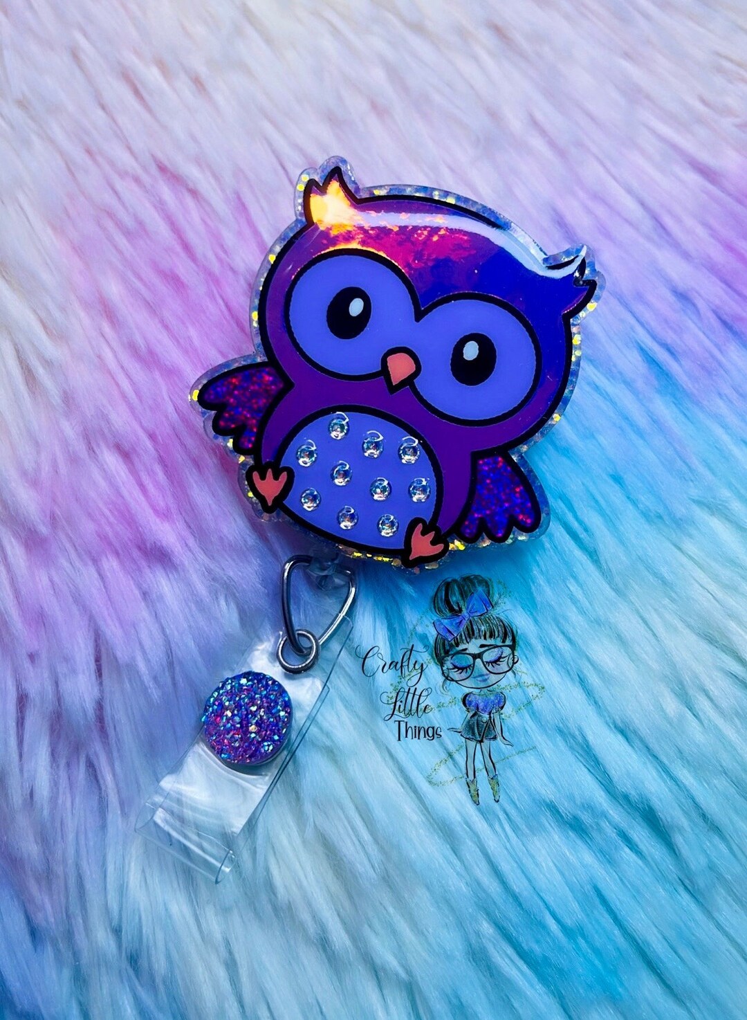 Opalescent Owl With Rhinestones Badge Reel- Animal Badge Reels- Night ...